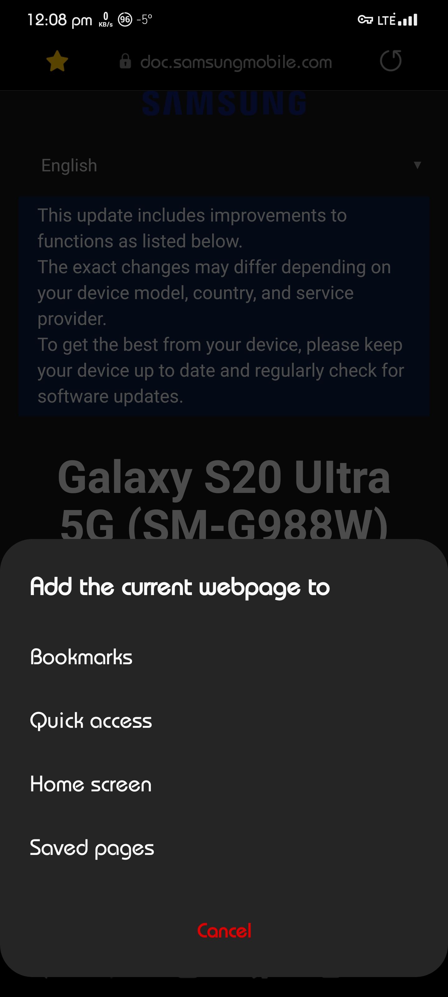 Save to Home Screen does not appear on all website... - Samsung Members