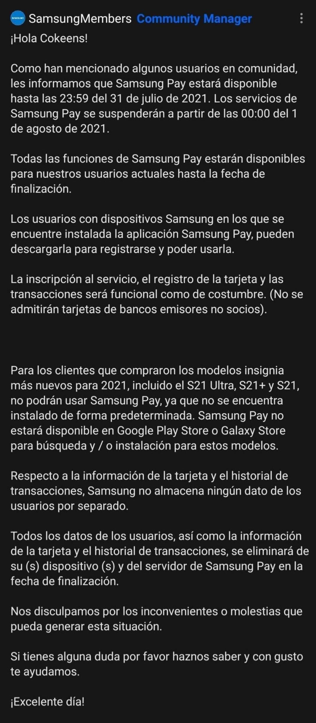 Samsung pay dejará de servir? - Samsung Members