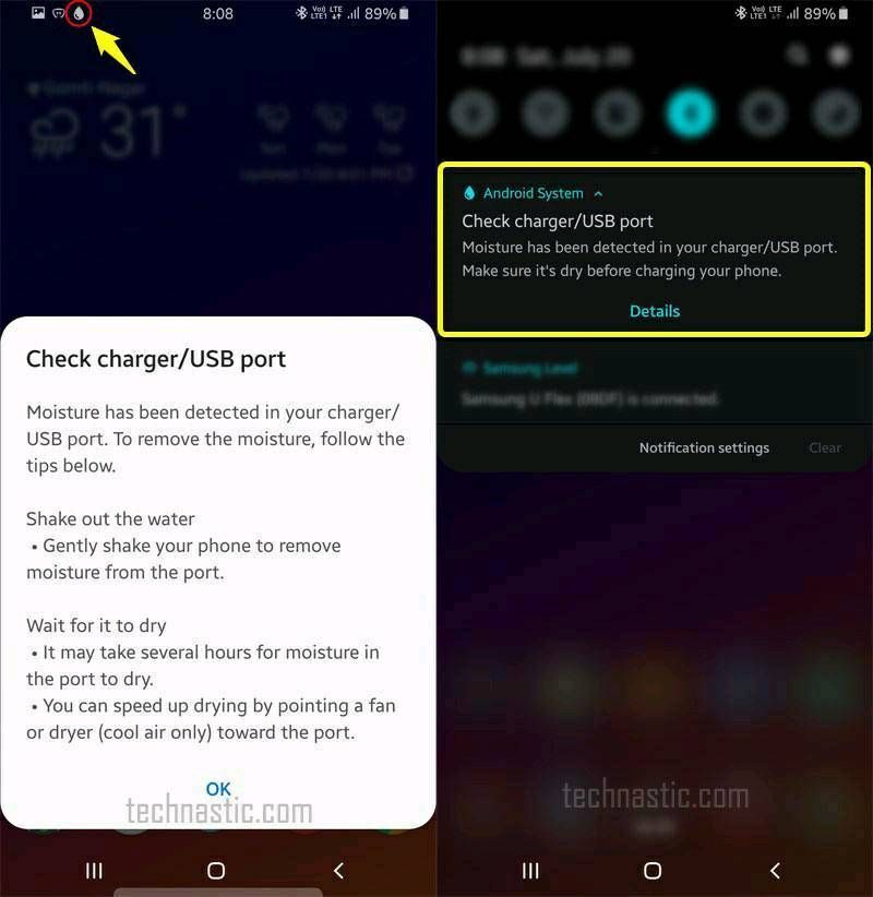 DETECTD MOISTURE CAN'T CHARGE WHEN DRAINED - Samsung Members