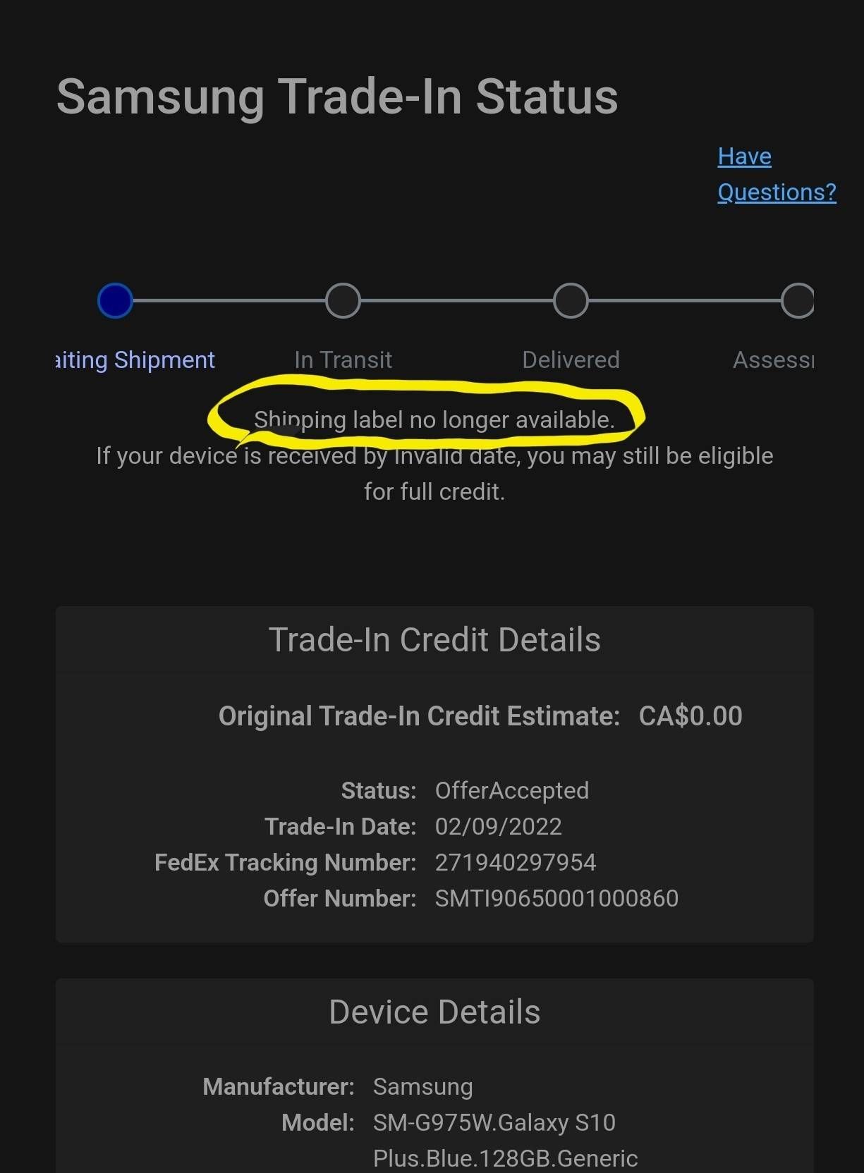 Shipping label.. - Samsung Members