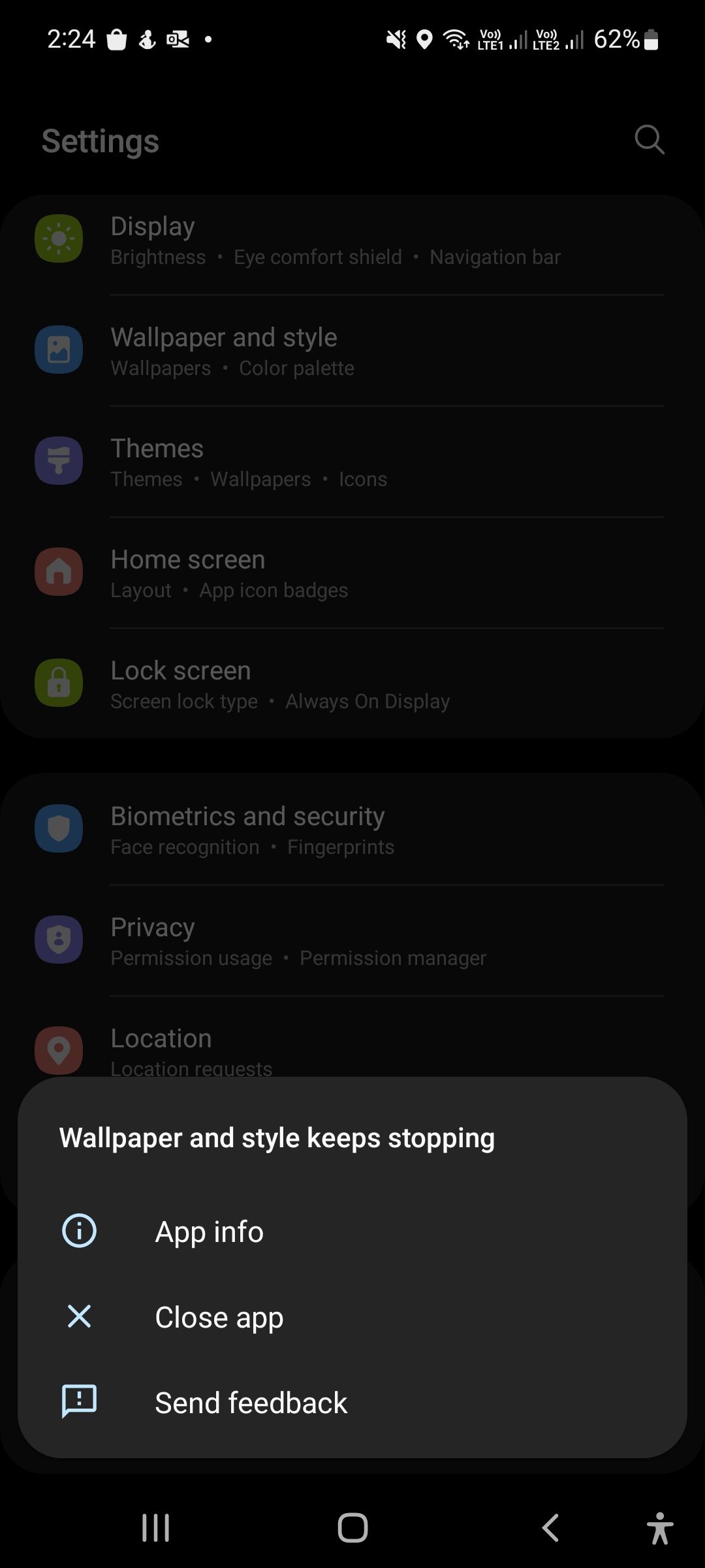Color Palette/Wallpaper and Style Crashes - Samsung Members