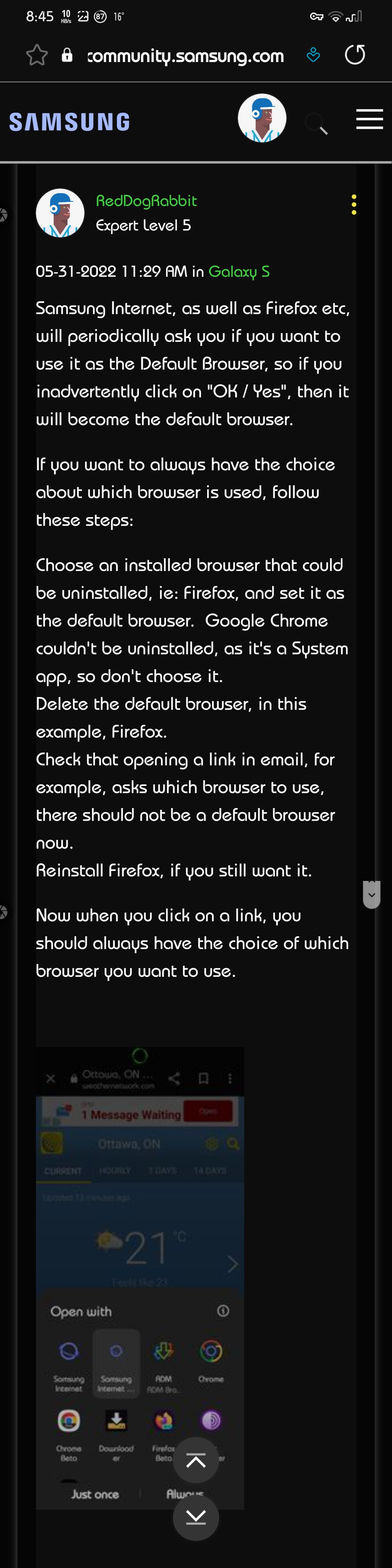 Default browser - Samsung Members