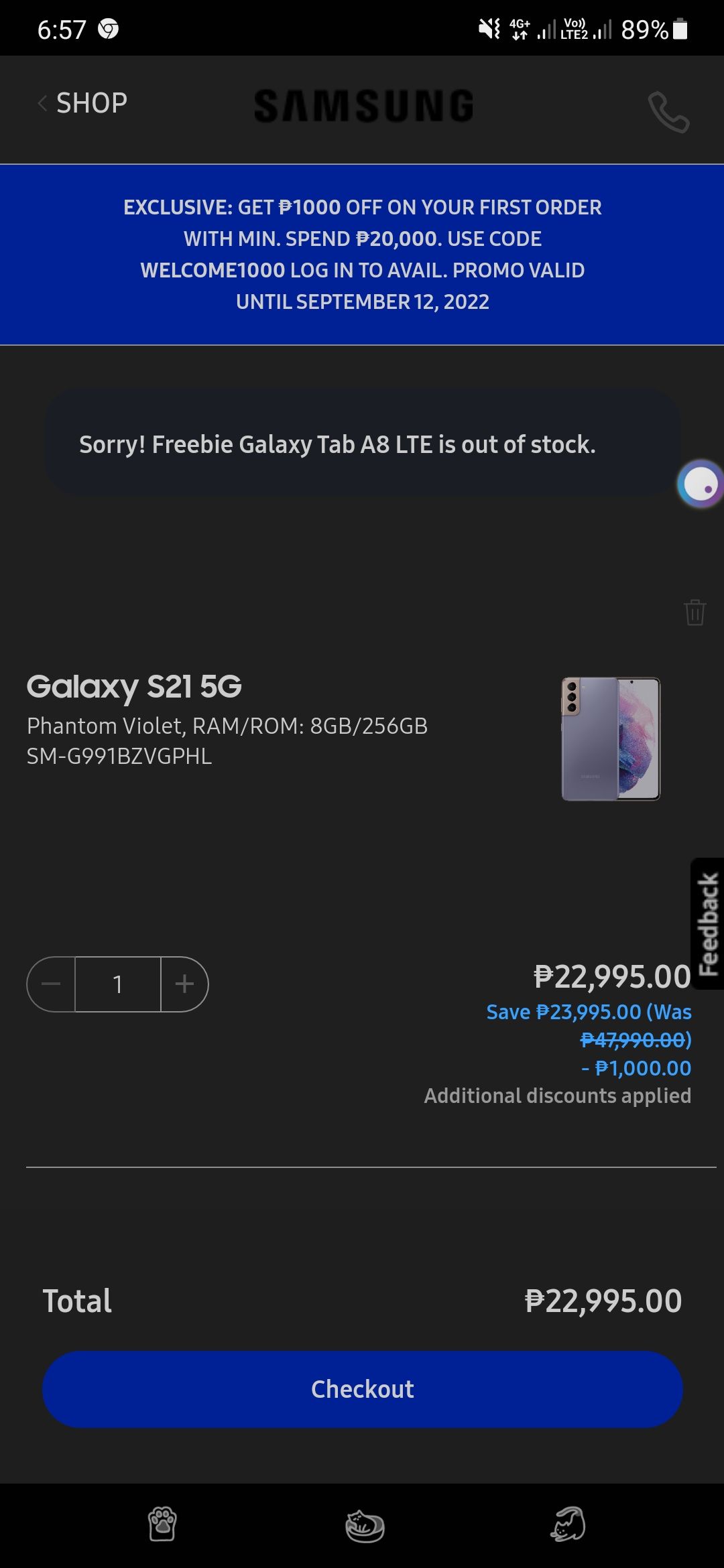 Can't checkout galaxy s21 5g at Online Store - Samsung Members