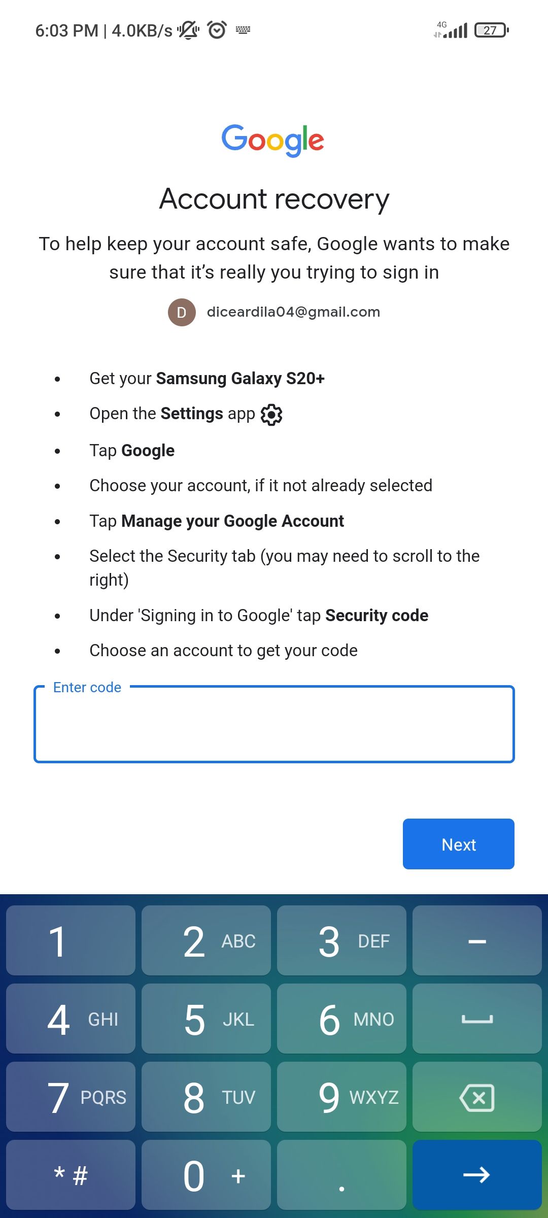 Unable to Recover Google Account - Samsung Members