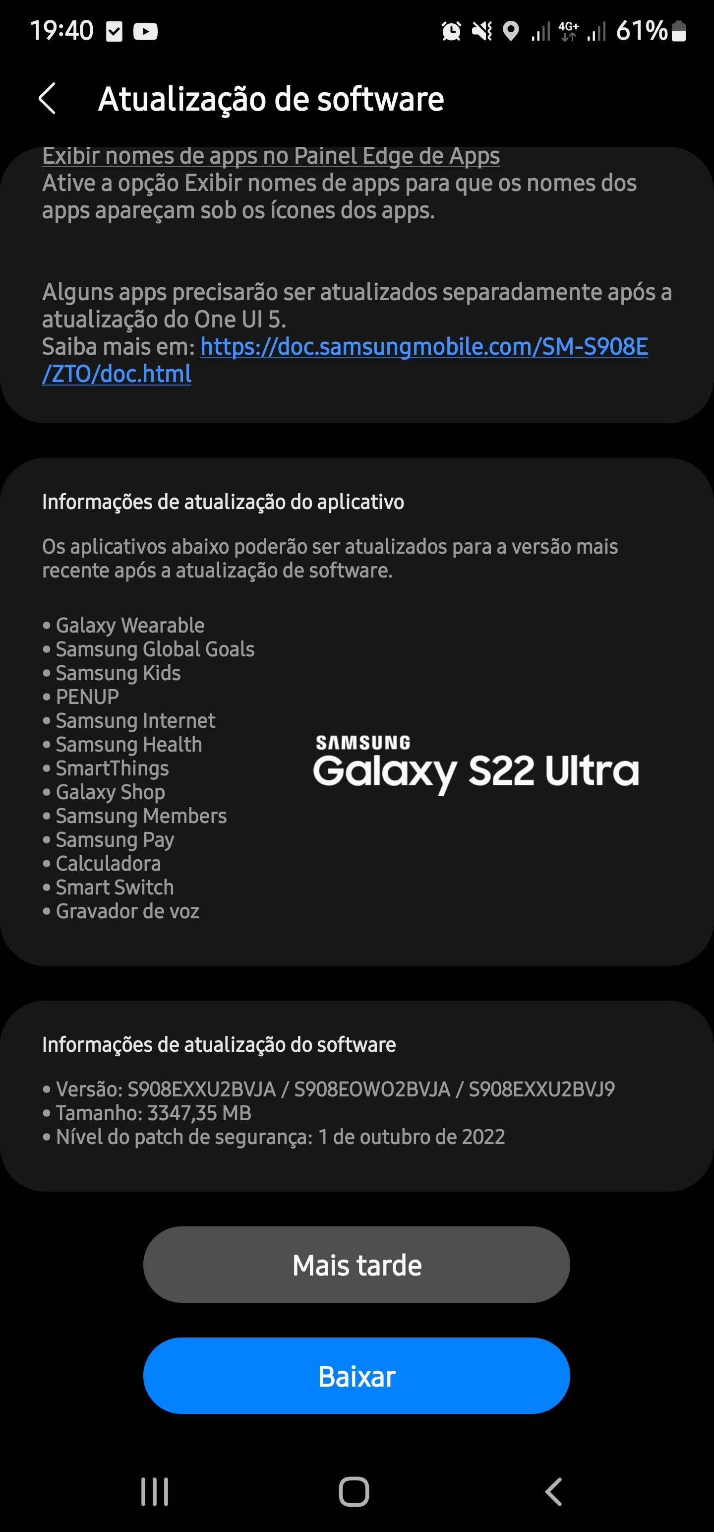 Chegada da Atualização no Galaxy S22 Ultra .. And... - Samsung Members