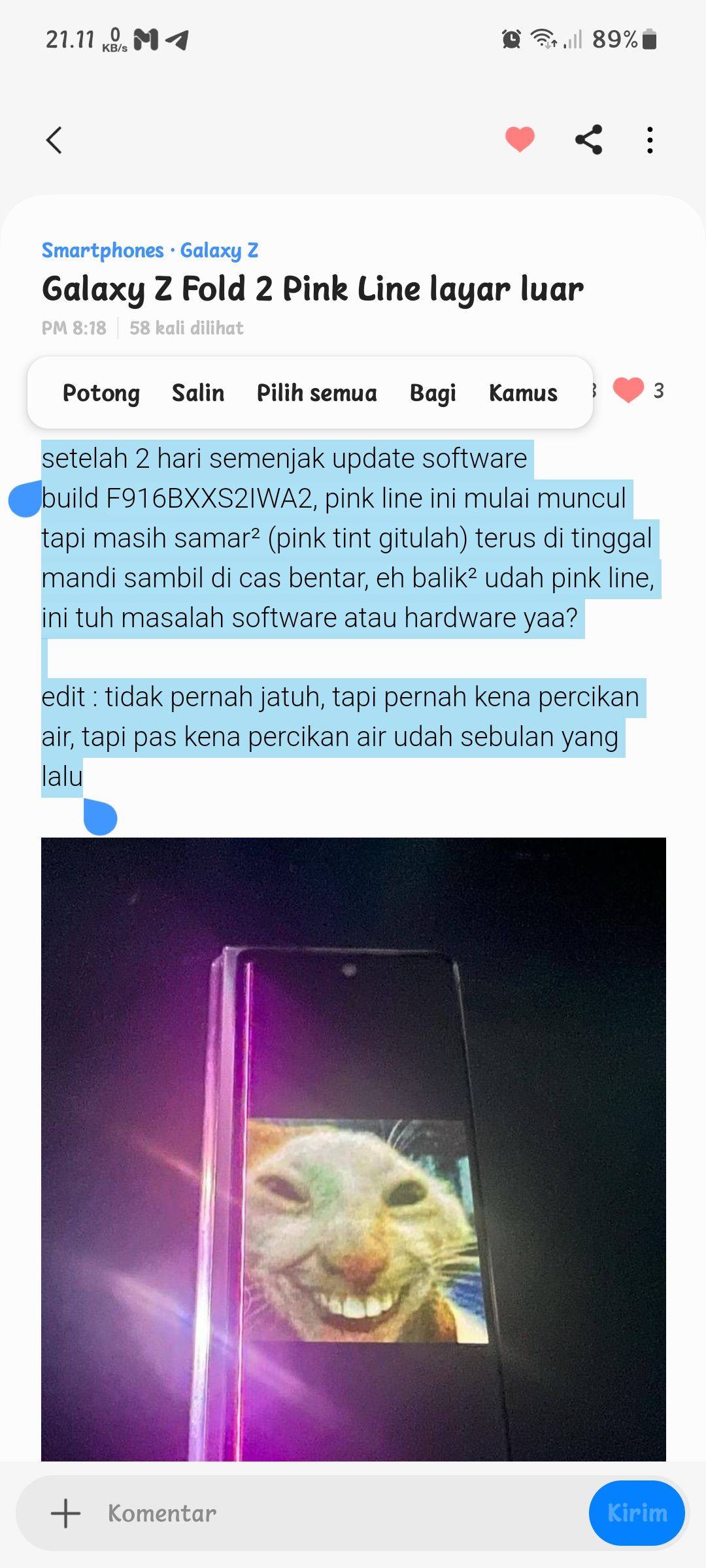 Galaxy Z Fold 2 Pink Line layar luar - Samsung Members