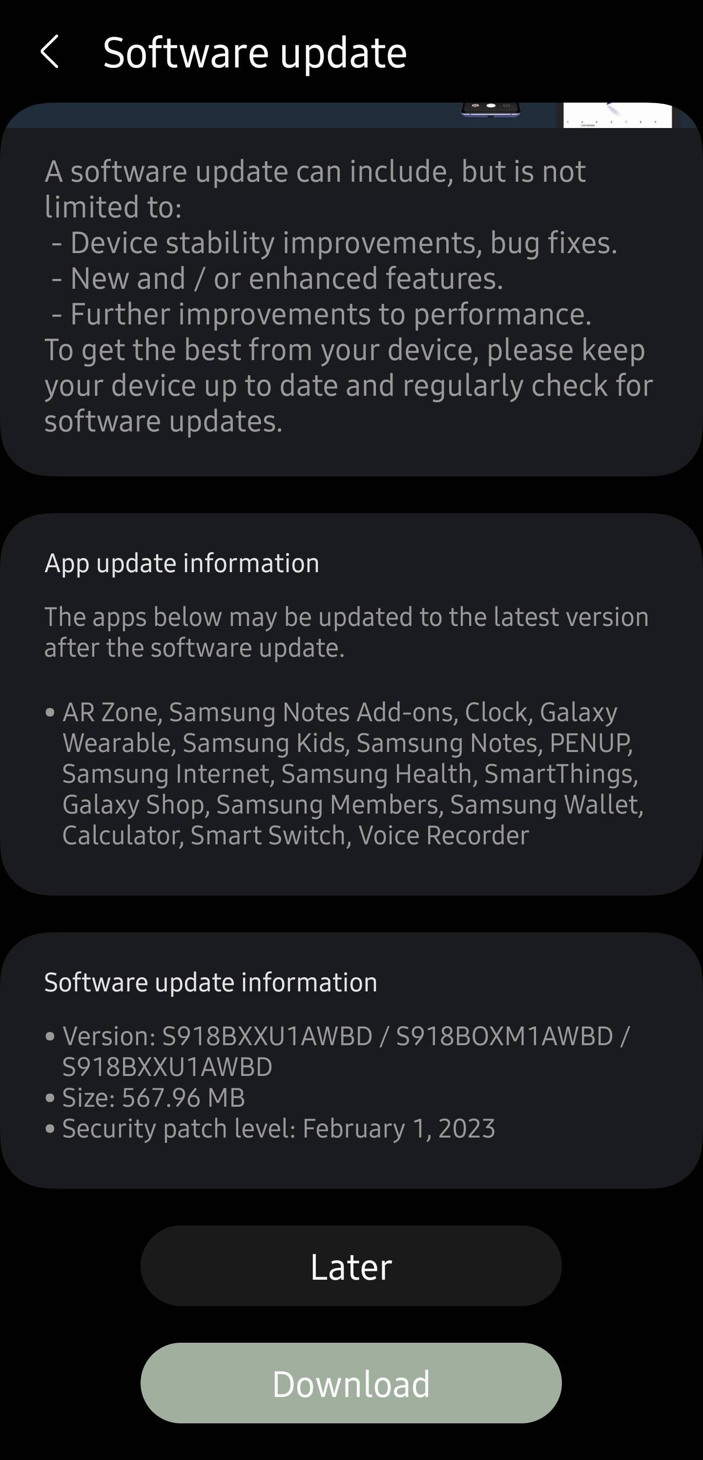 S23 Ultra 1st firmware update - Samsung Members