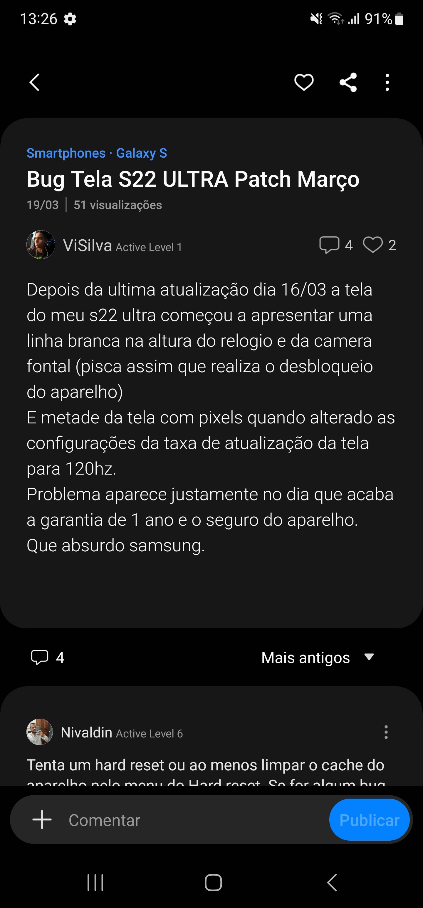 Linha de luz ao lado da câmera frantal DISPLAY - Samsung Members