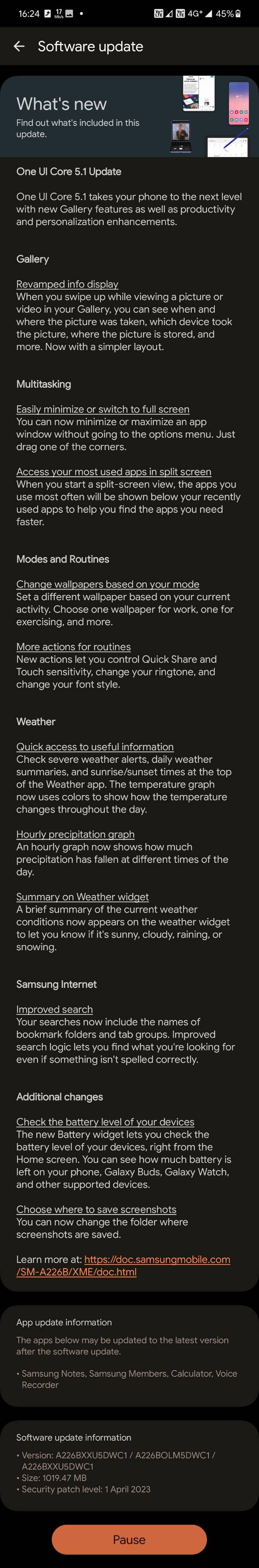 OneUI Core 5.1 Update for A22 5G - Samsung Members