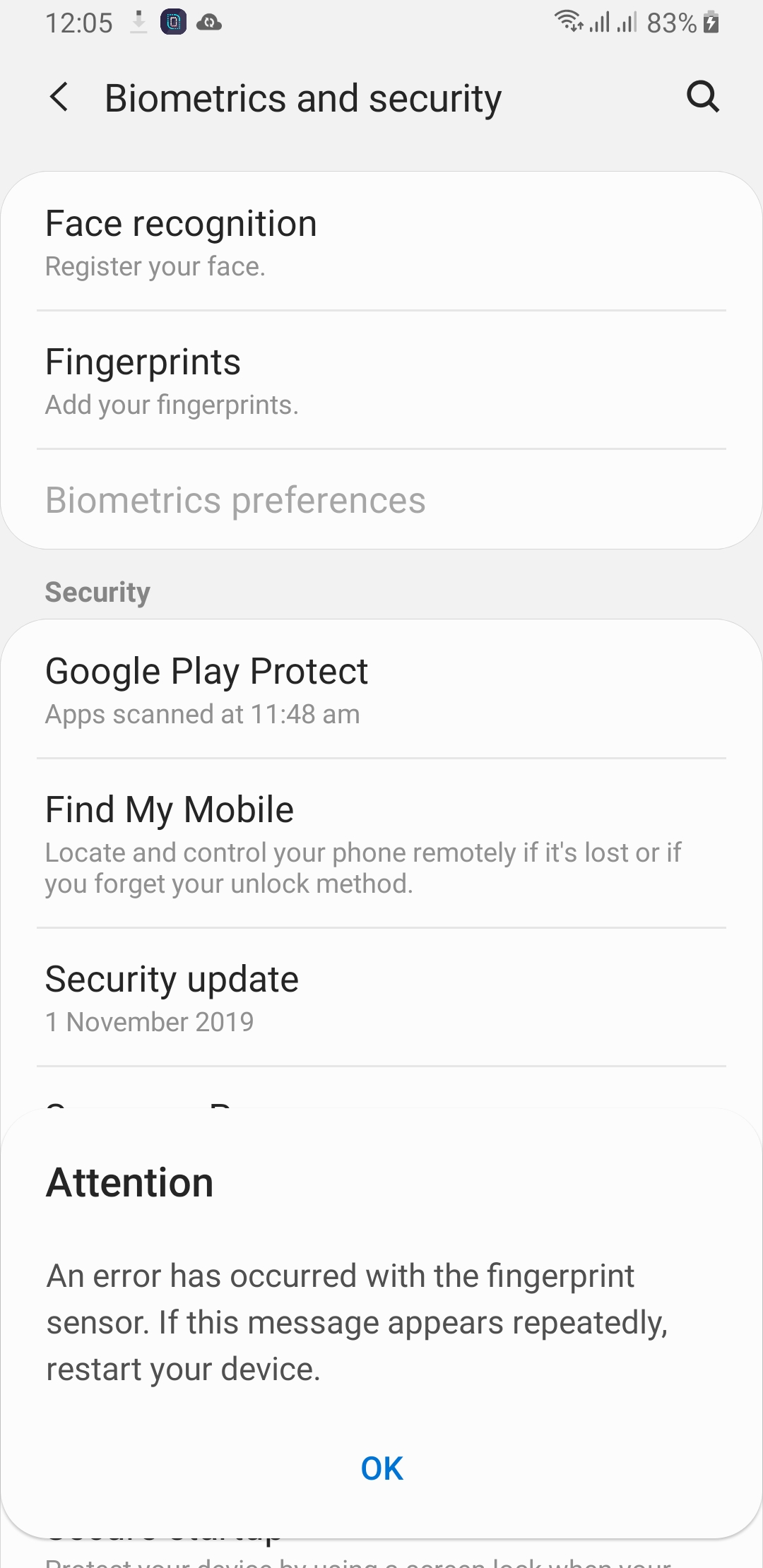 fingerprint stop to work with an error message - Samsung Members