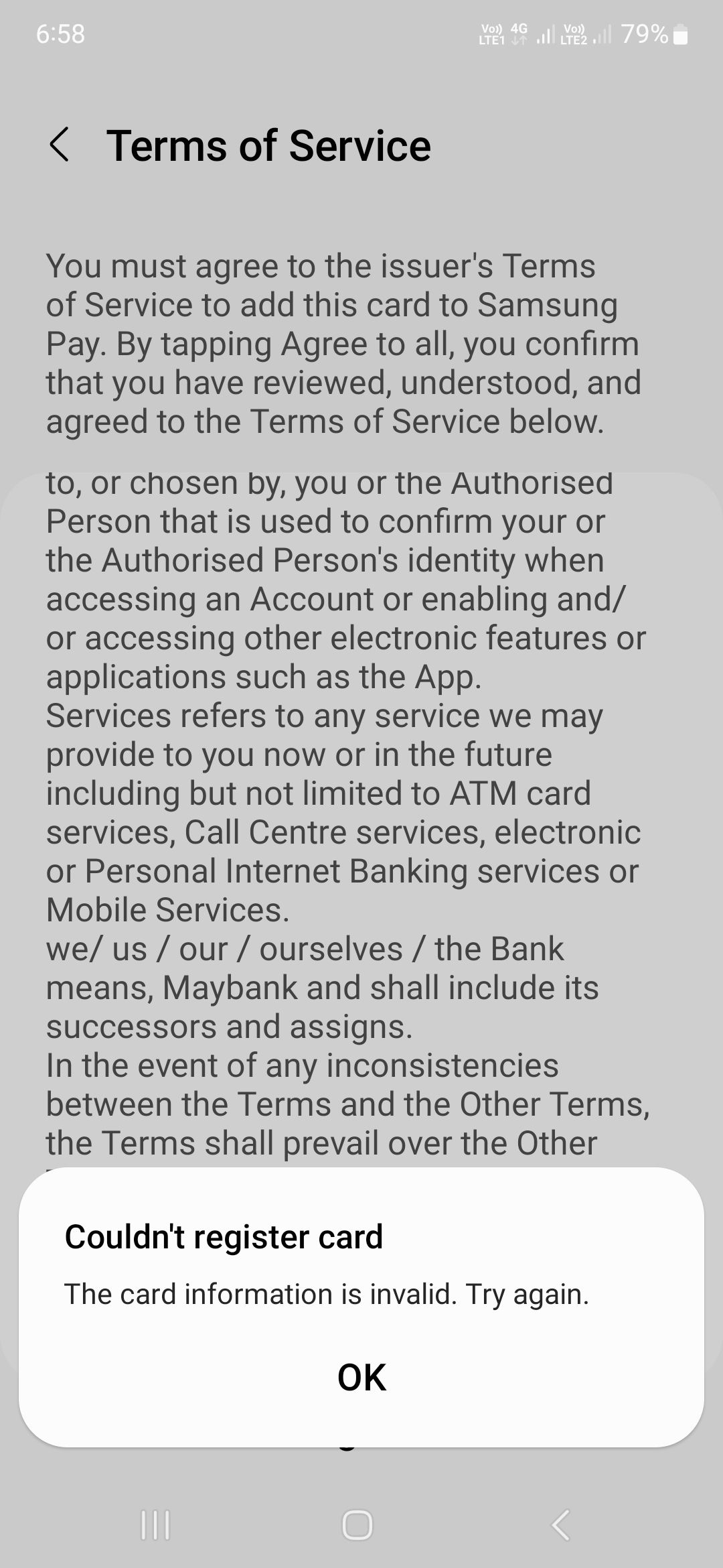 Maybank card info invalid - Samsung Members