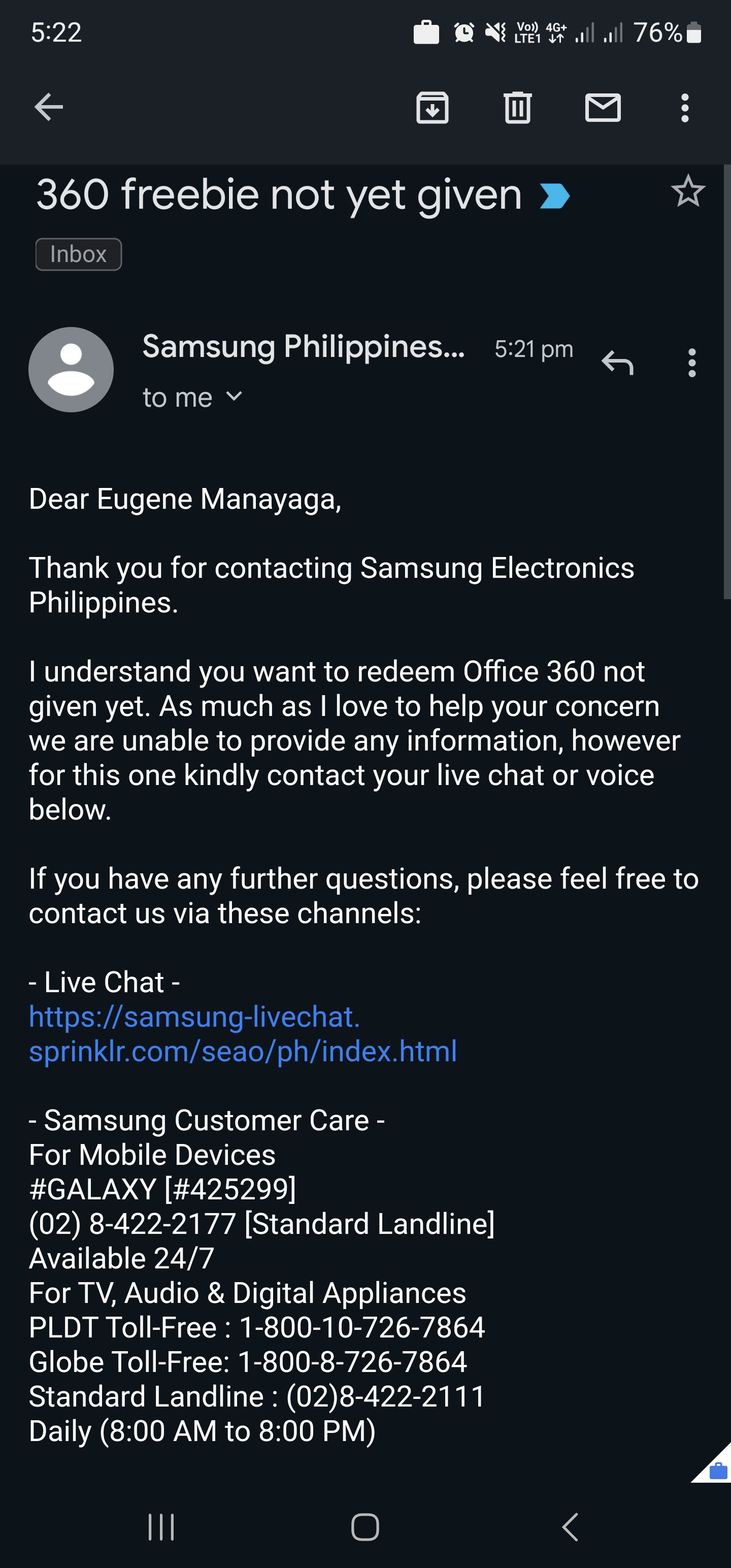 Microsoft Office 360 freebie not yet given - Page 2 - Samsung Members