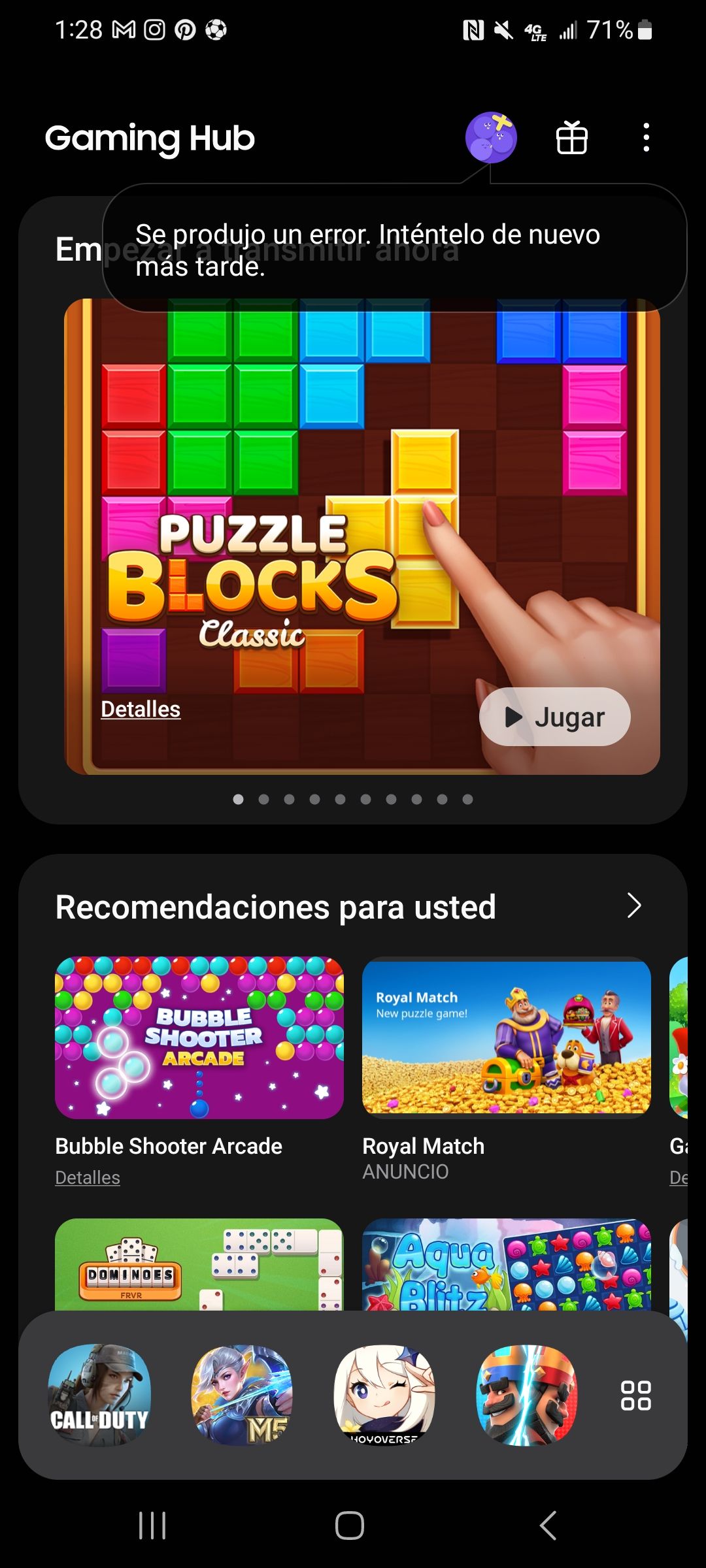 Error de gaming hub/launcher - Samsung Members