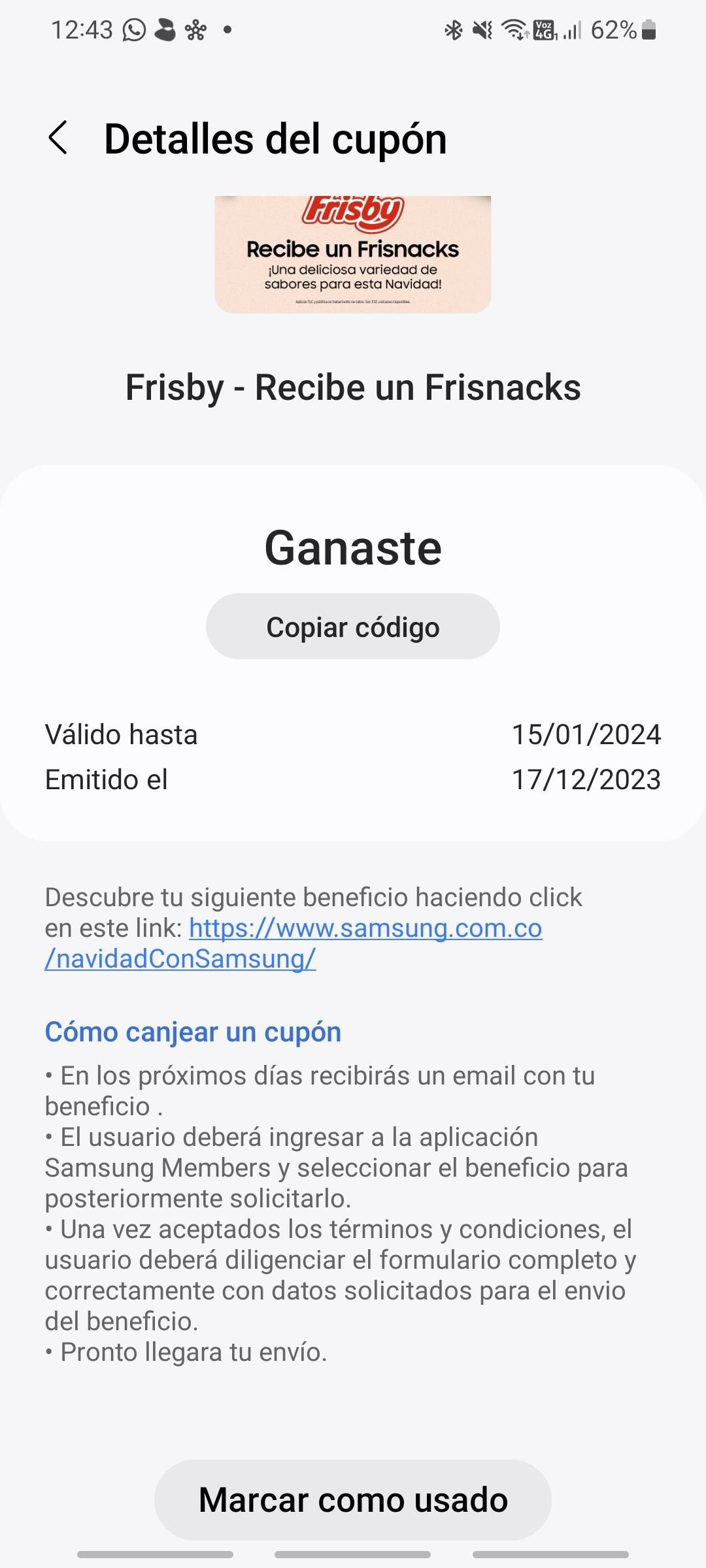 Nunca me llego el codigo - Samsung Members