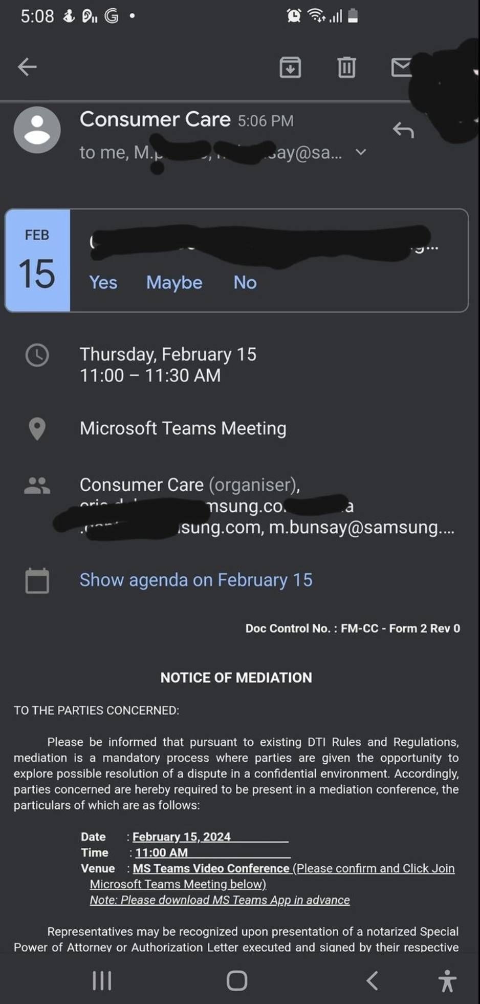 Filing case in DTI against samsung. - Samsung Members