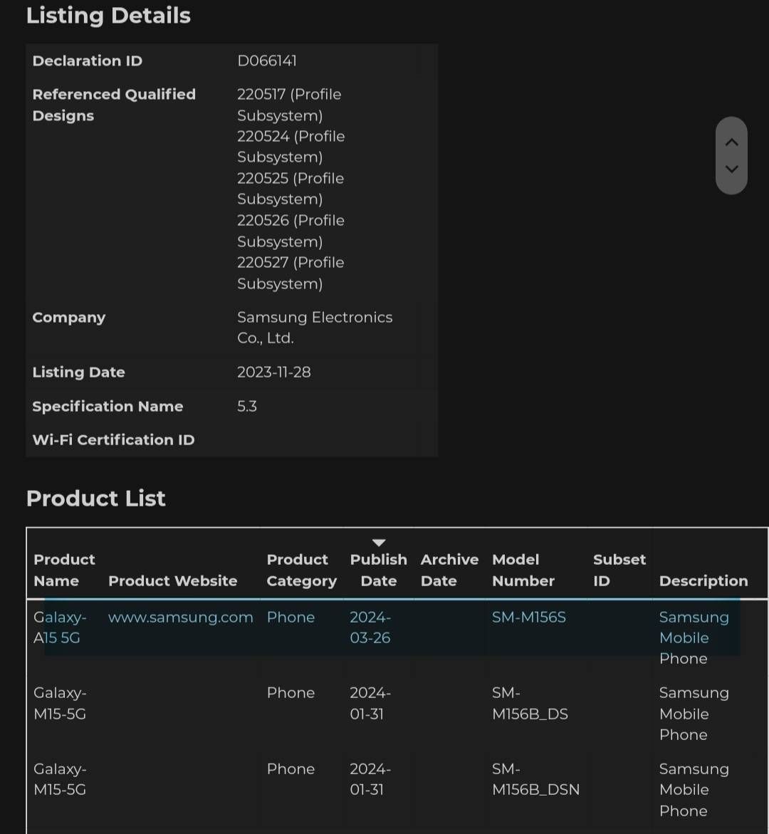 갤럭시M15-5G 국내모델 (SM-M156S) 블루투스 SIG 승인. - Samsung Members