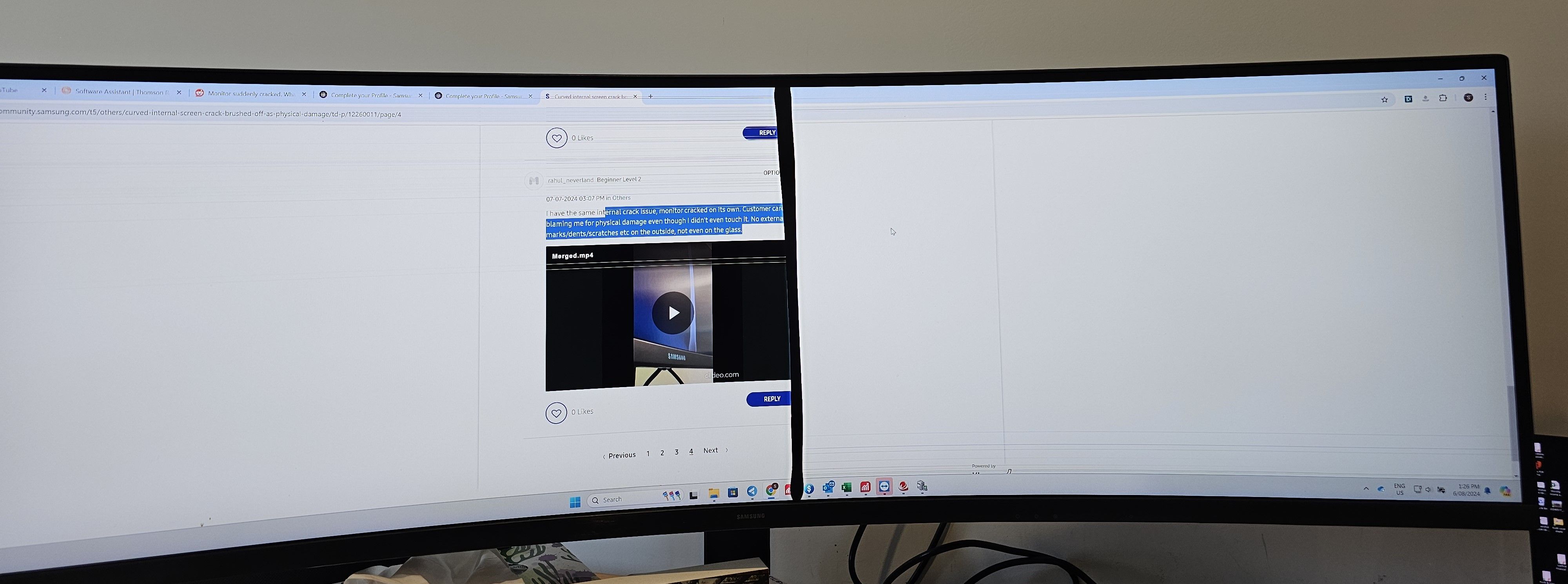 Curved internal screen crack brushed off as physic... - Samsung Members